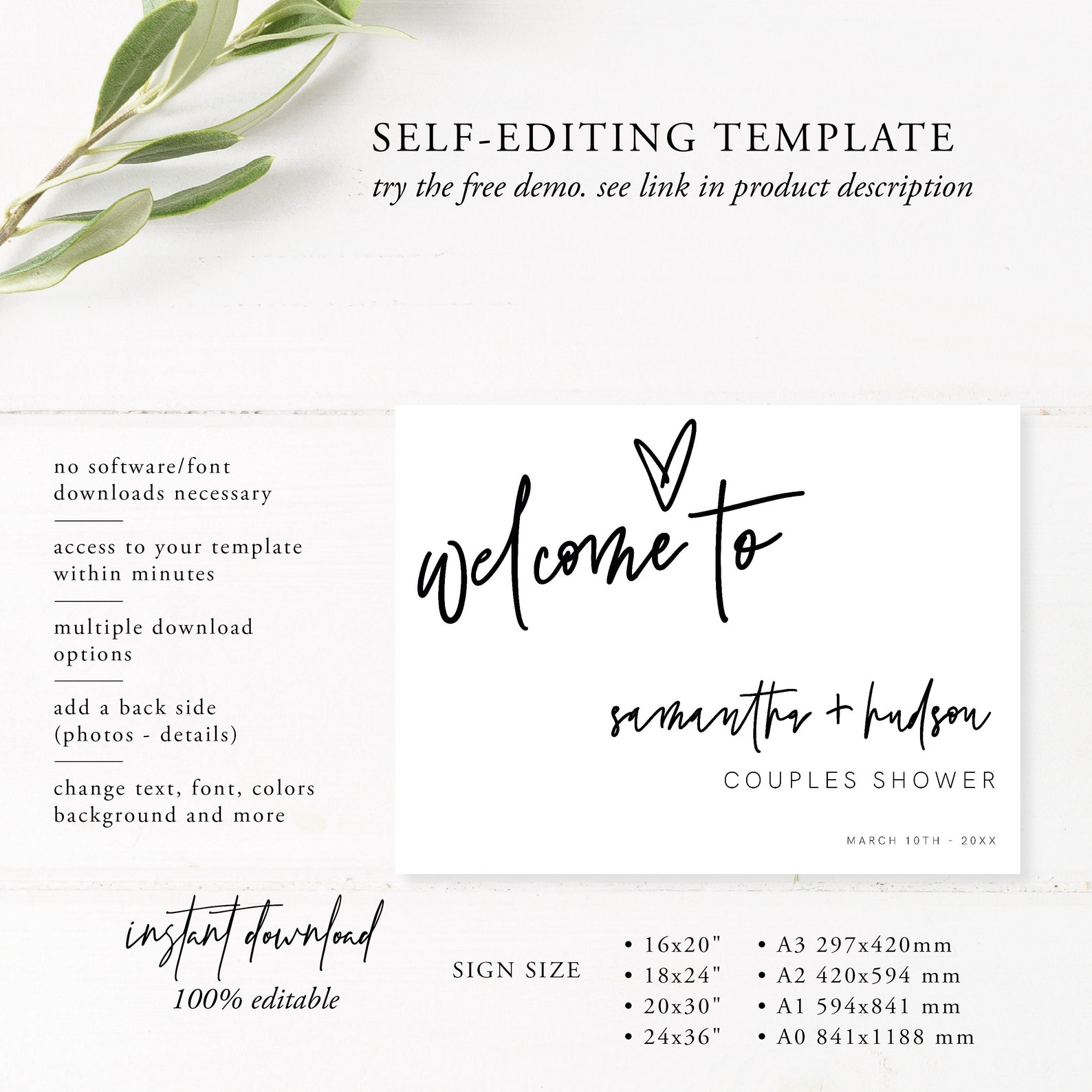 Modern Couples Shower Welcome Sign Template Minimalist - Etsy