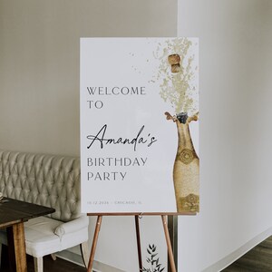 Champagne Birthday Welcome Sign, Sip Sip Champagne Minimalist Birthday ...