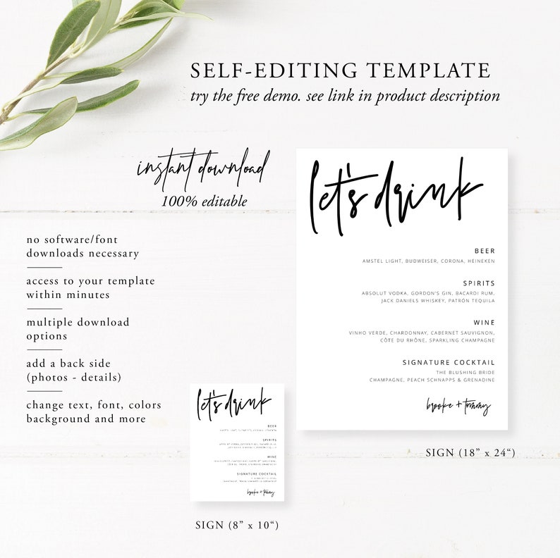 Modern Wedding Bar Menu Template Minimalist Bar Menu Wedding - Etsy