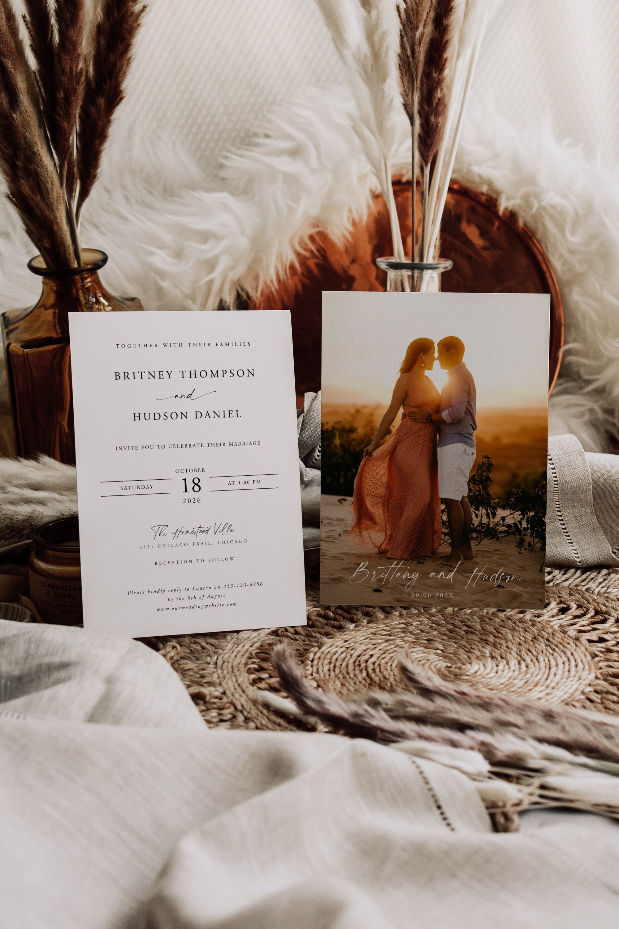 Minimalist Photo Wedding Invitation Set Simple Modern - Etsy