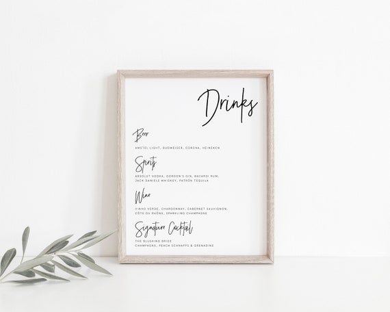 Minimalist Bar Menu Sign Template Minimalist Bar Menu Sign | Etsy