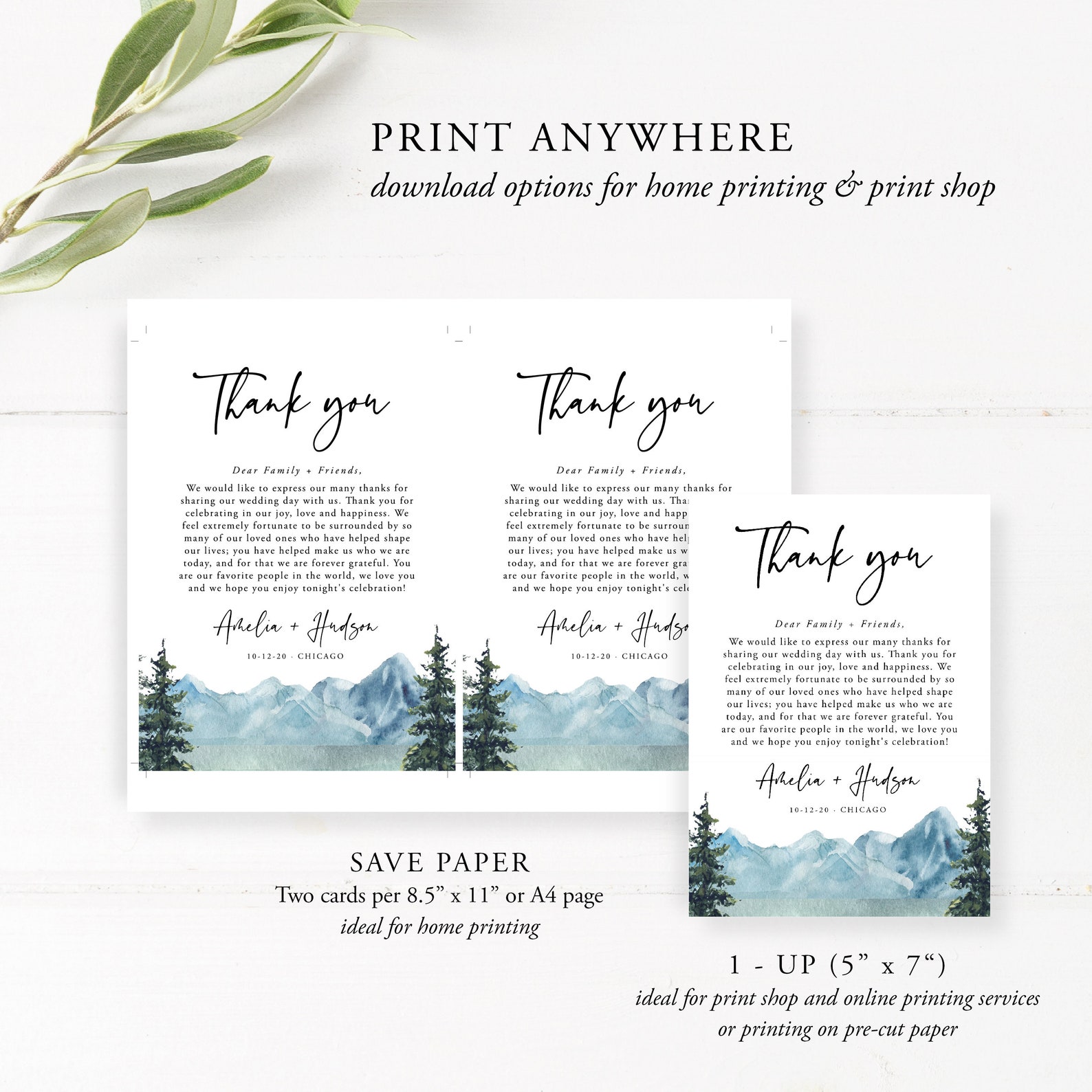 Mountain Thank You Card Thank You Letter Note Printable - Etsy