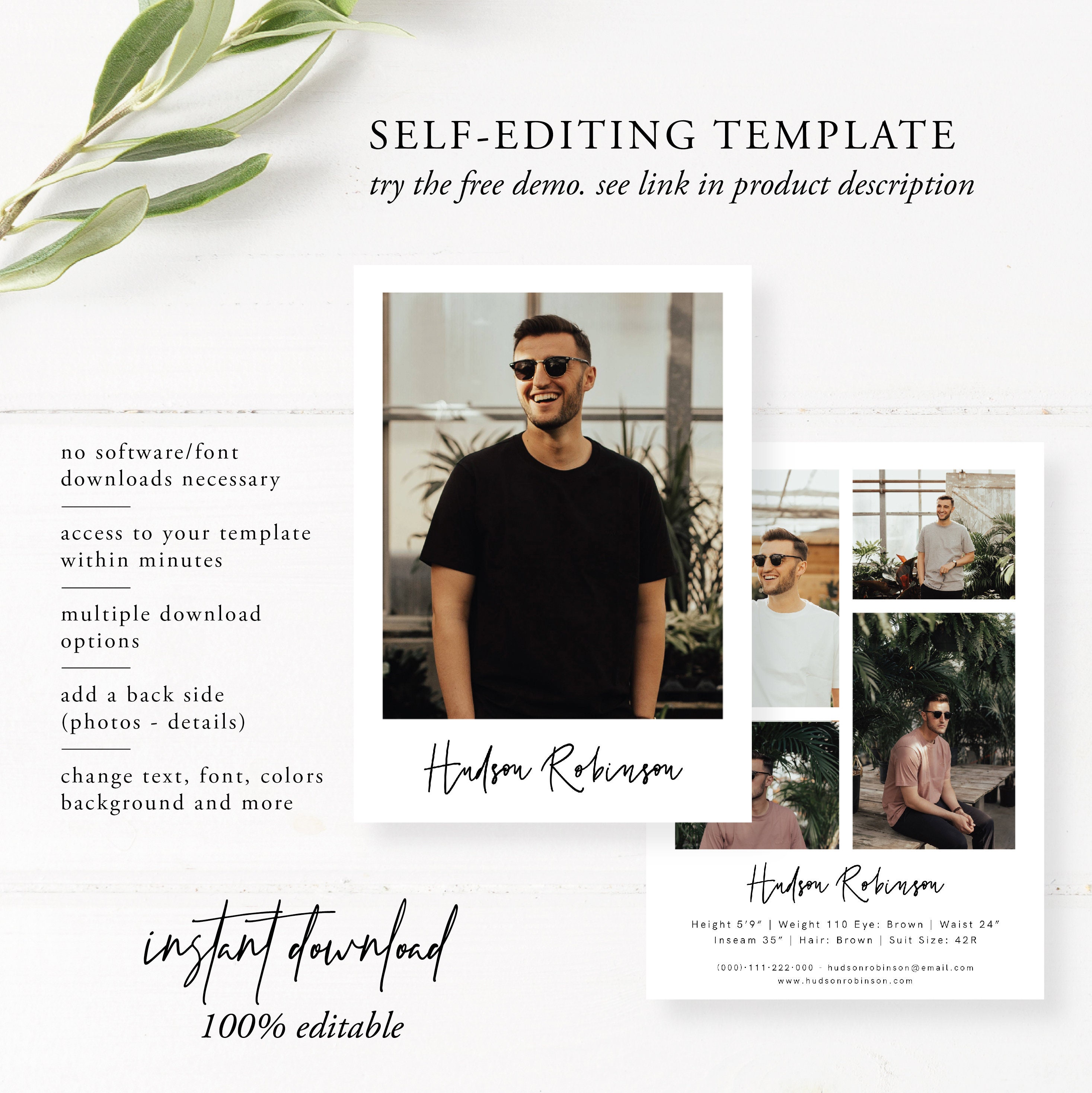 Modeling Comp Card Template Woman Male Fashion Model Comp | Etsy