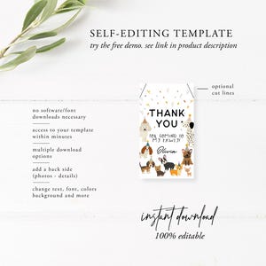 Editable Puppy Party Favor Tags, Dog Party Thank You Tags, Dog Pawty ...