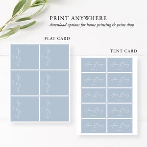 Dusty Blue Place Card Template, With Meal Option, Printable Dusty Blue ...