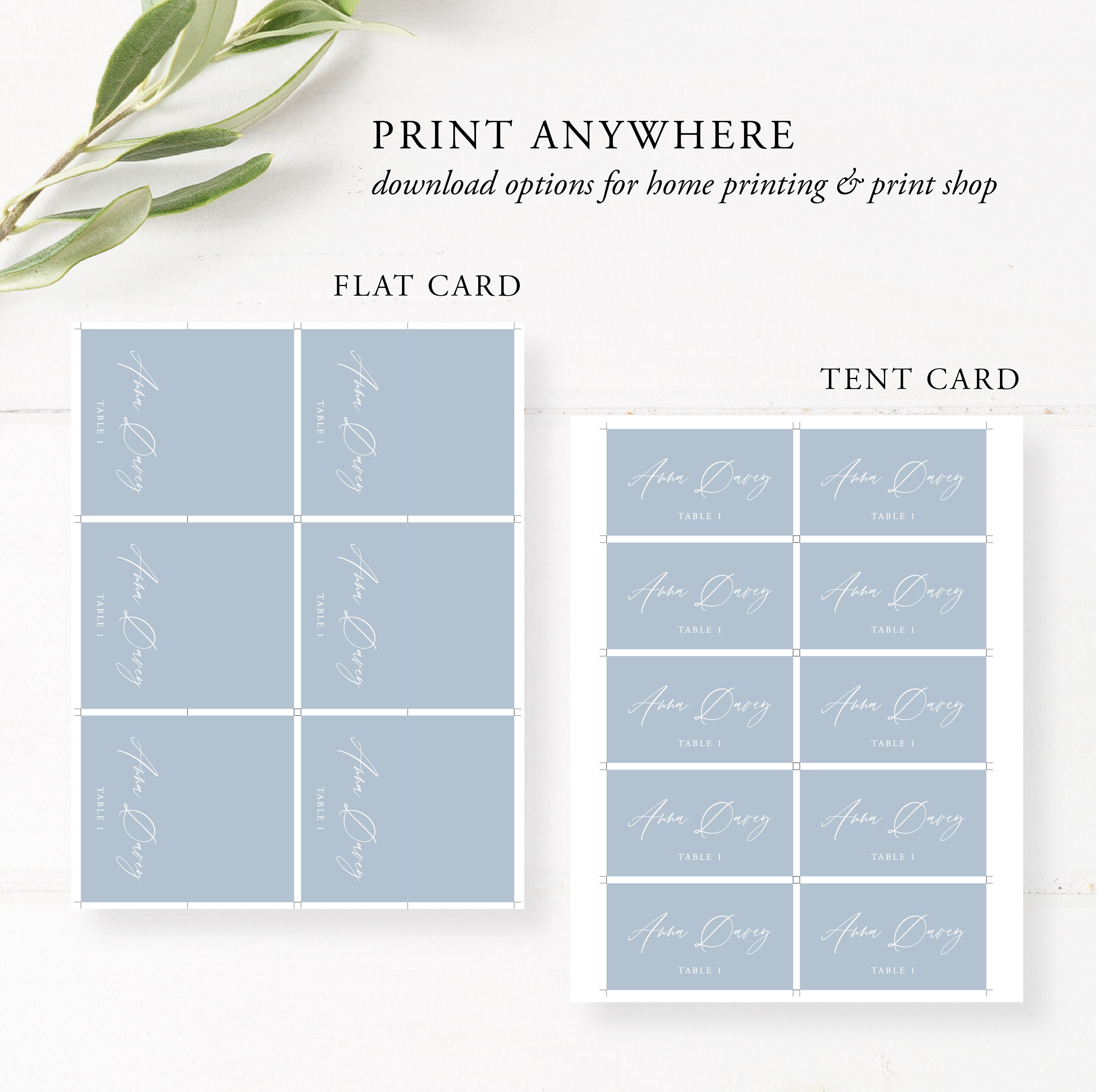 Dusty Blue Place Card Template With Meal Option Printable | Etsy