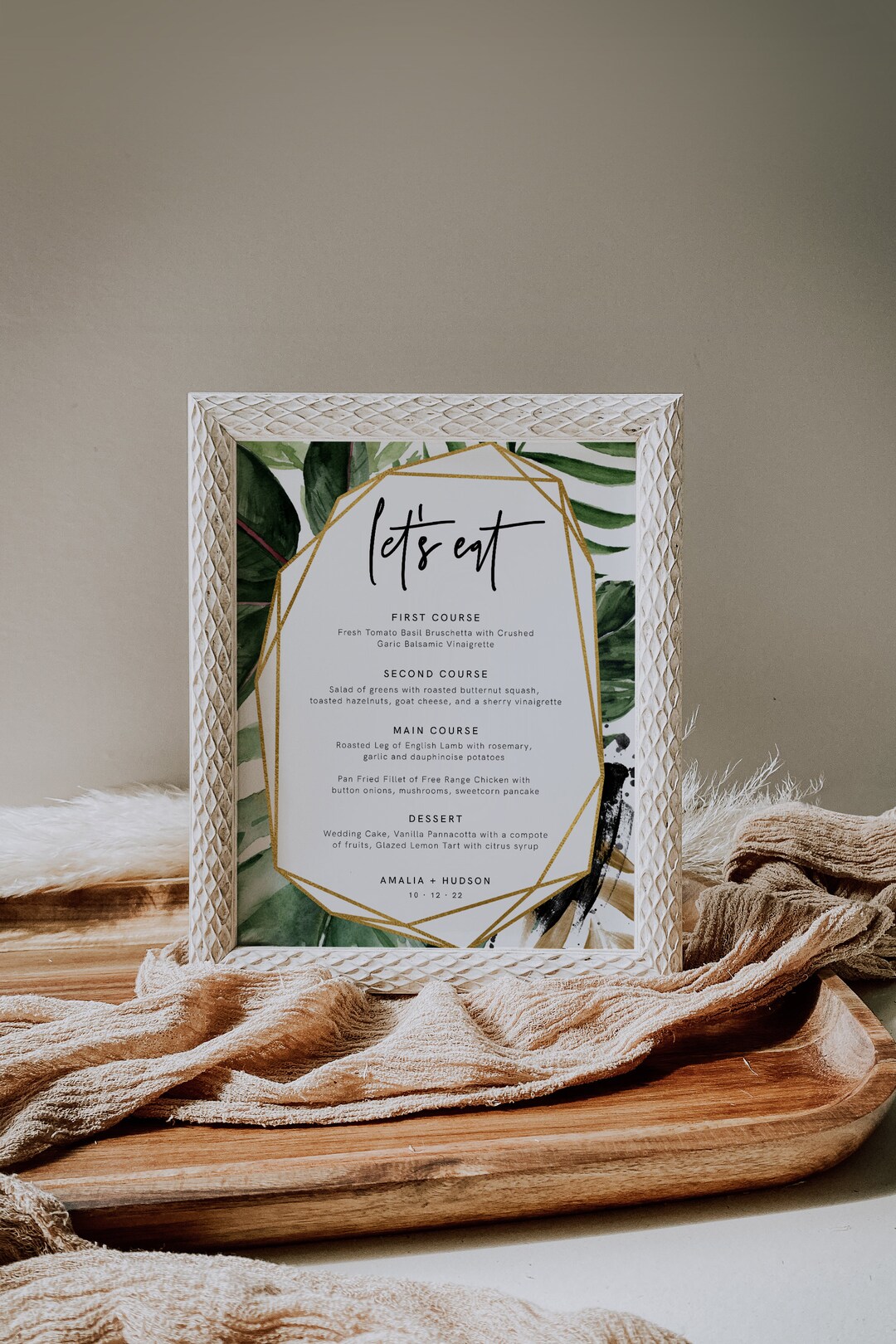 Tropical Menu Sign Template, Boho, Bohemian, Printable Wedding Dinner ...