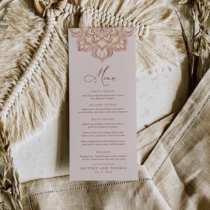 Mandala Menu Template, Boho Mandala Wedding Menu, Mandala Wedding Menu ...