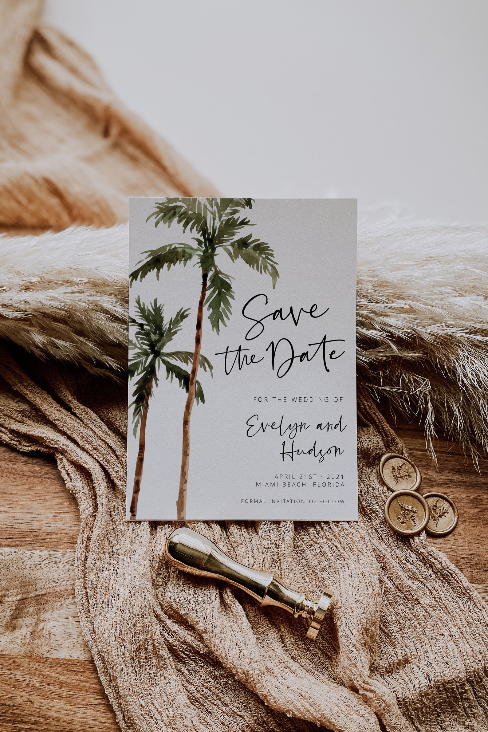 Palm Tree Save the Date Template, Engagement Save the Dates, Save the ...