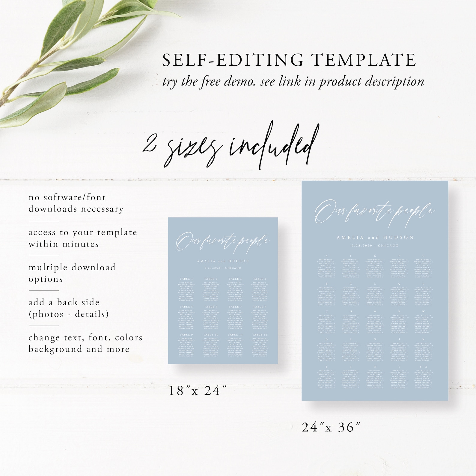 Dusty Blue Seating Chart Poster, Printable Wedding Seating Sign, Dusty ...