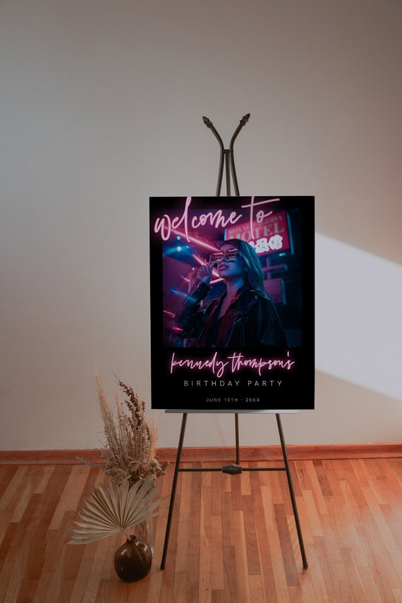 Neon Birthday Party Welcome Poster Instant Download Editable - Etsy