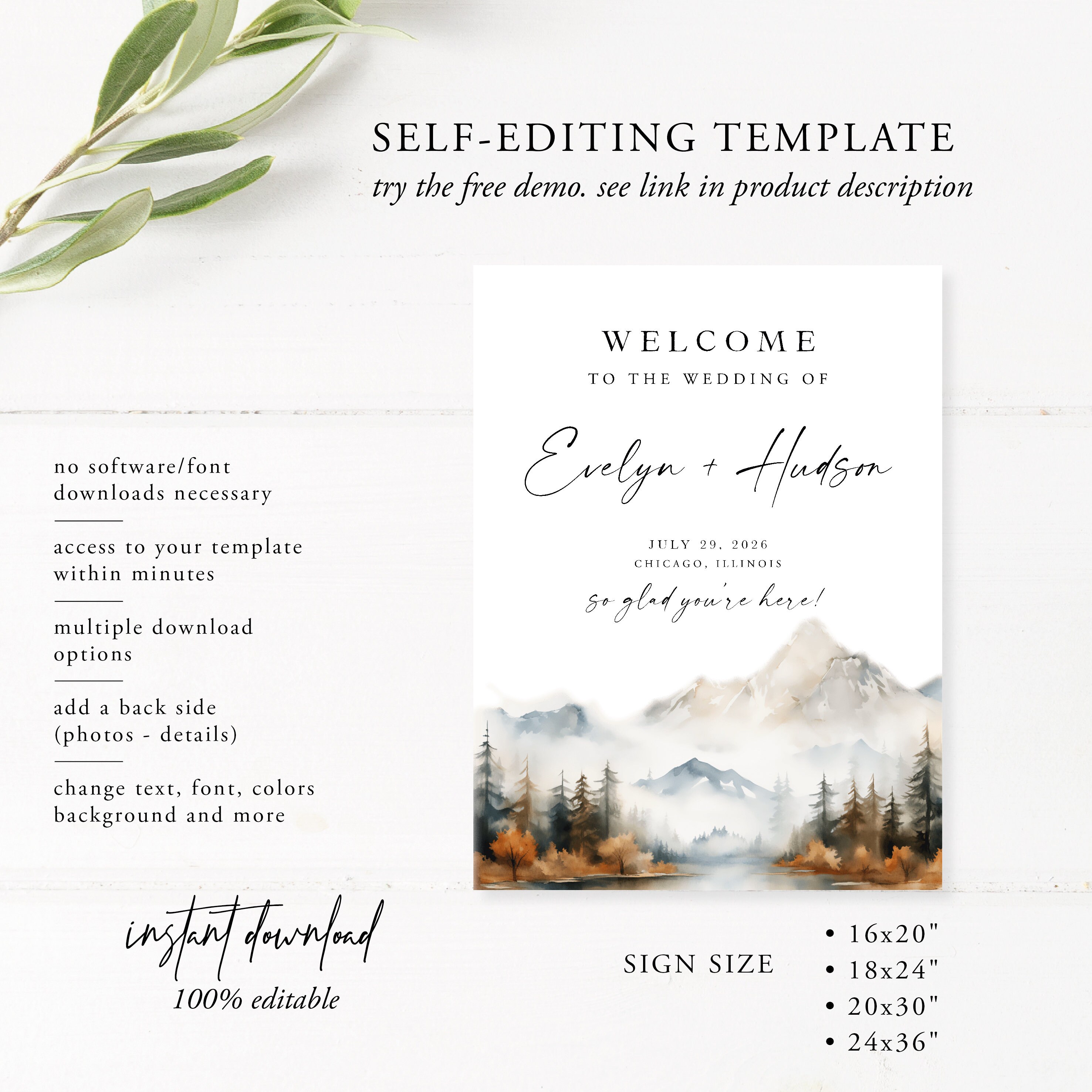 Mountain Welcome Sign, Woodland, Printable Wedding Rustic Mountain ...