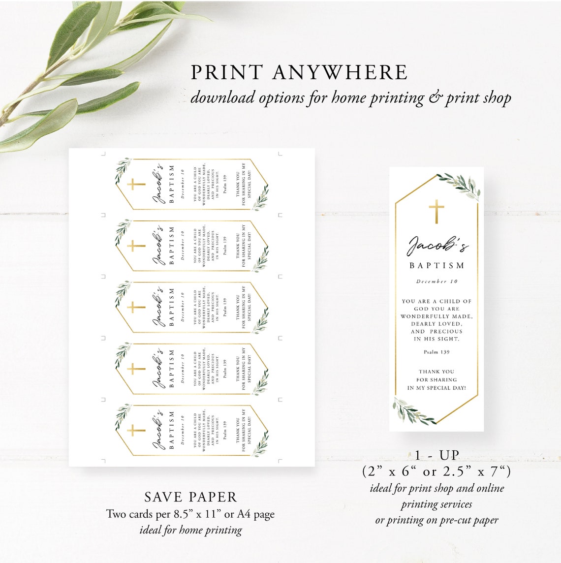 Baptism Bookmark Template Instant Download Editable Bookmark | Etsy