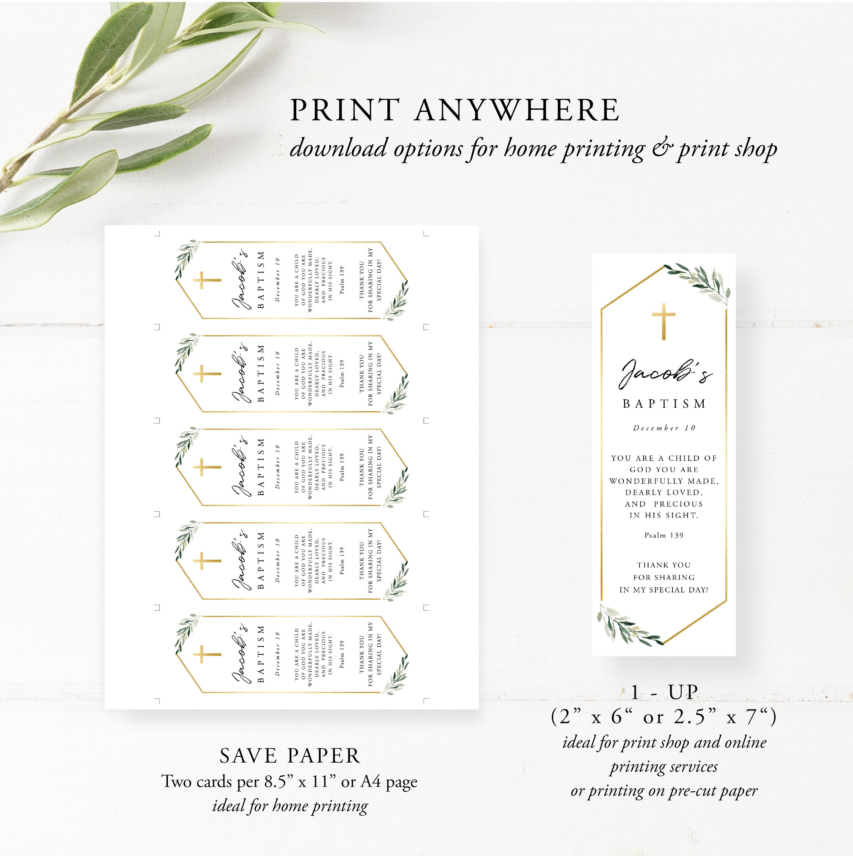 Baptism Bookmark Template Instant Download Editable Bookmark | Etsy