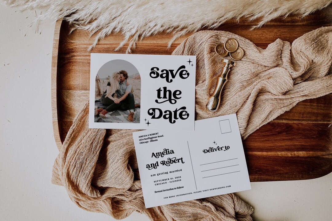 Retro Postcard Save the Date Template, Postcard Photo Save the Dates ...