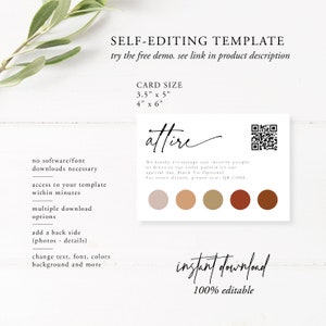 Wedding Attire Card Template, Wedding Color Palette Card, QR Code Color ...