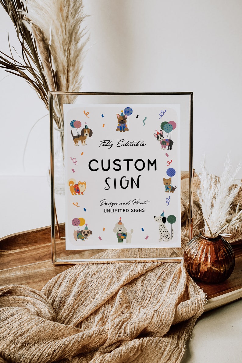 Dog Party Custom Sign Template, Puppy Birthday Party, Modern Dog Theme ...