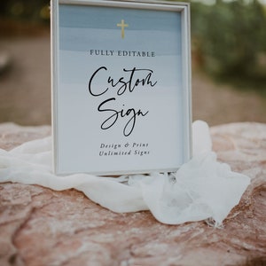 Blue Baptism Custom Sign Template, Light Blue Watercolor Baptism, Table ...