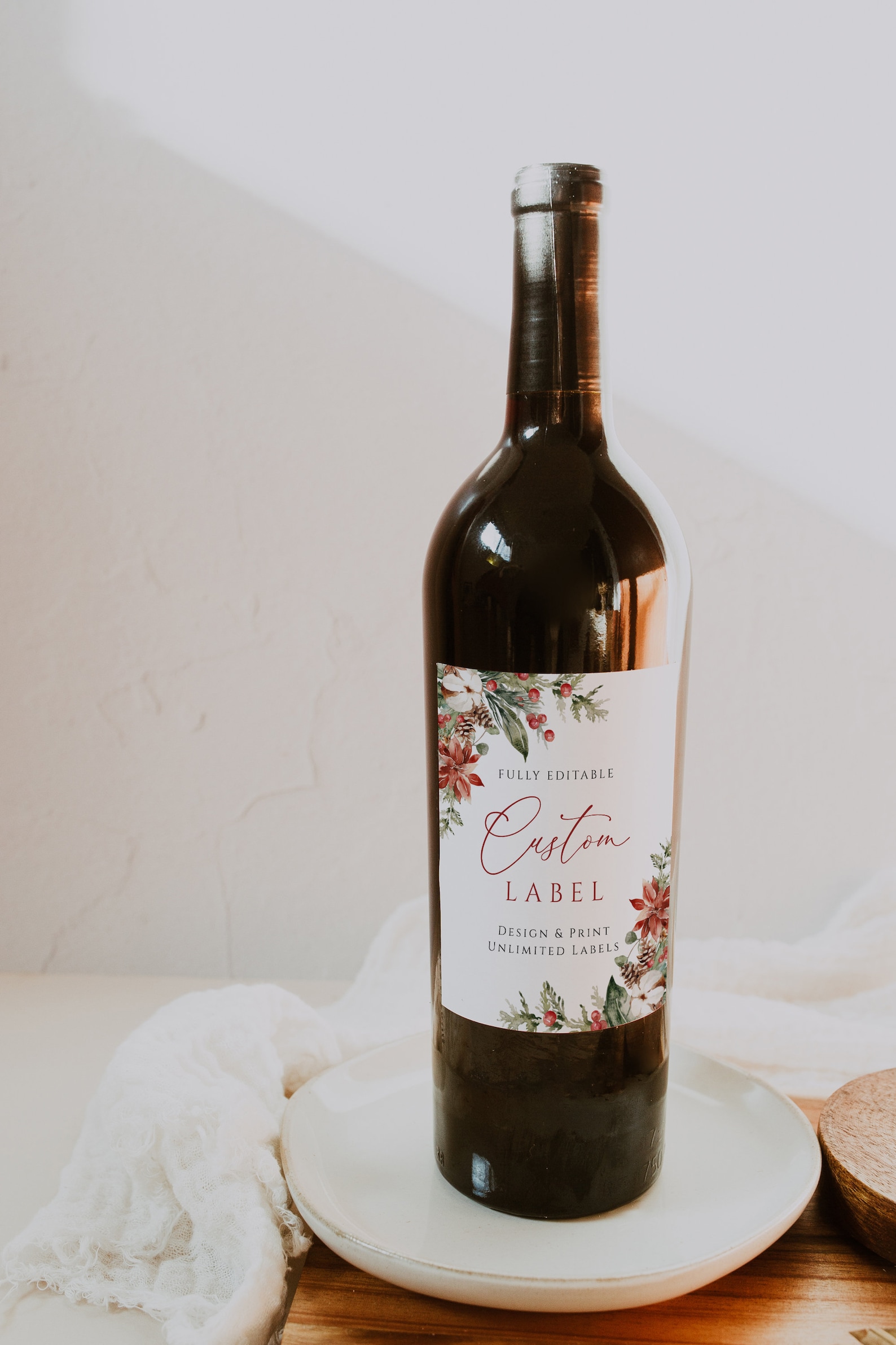 Christmas Wine Label Template, Custom Wine Labels, Editable Wine Labels ...