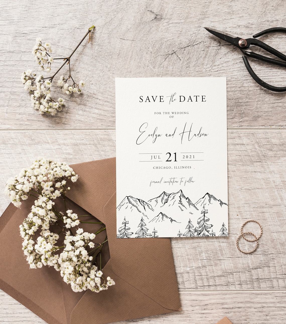 Mountain Save the Date Template, Rustic Woodland Pine, Wedding Date ...