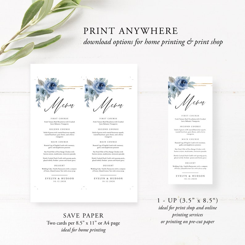 Dusty Blue Menu Template Blue Menu Modern Menu Printable - Etsy