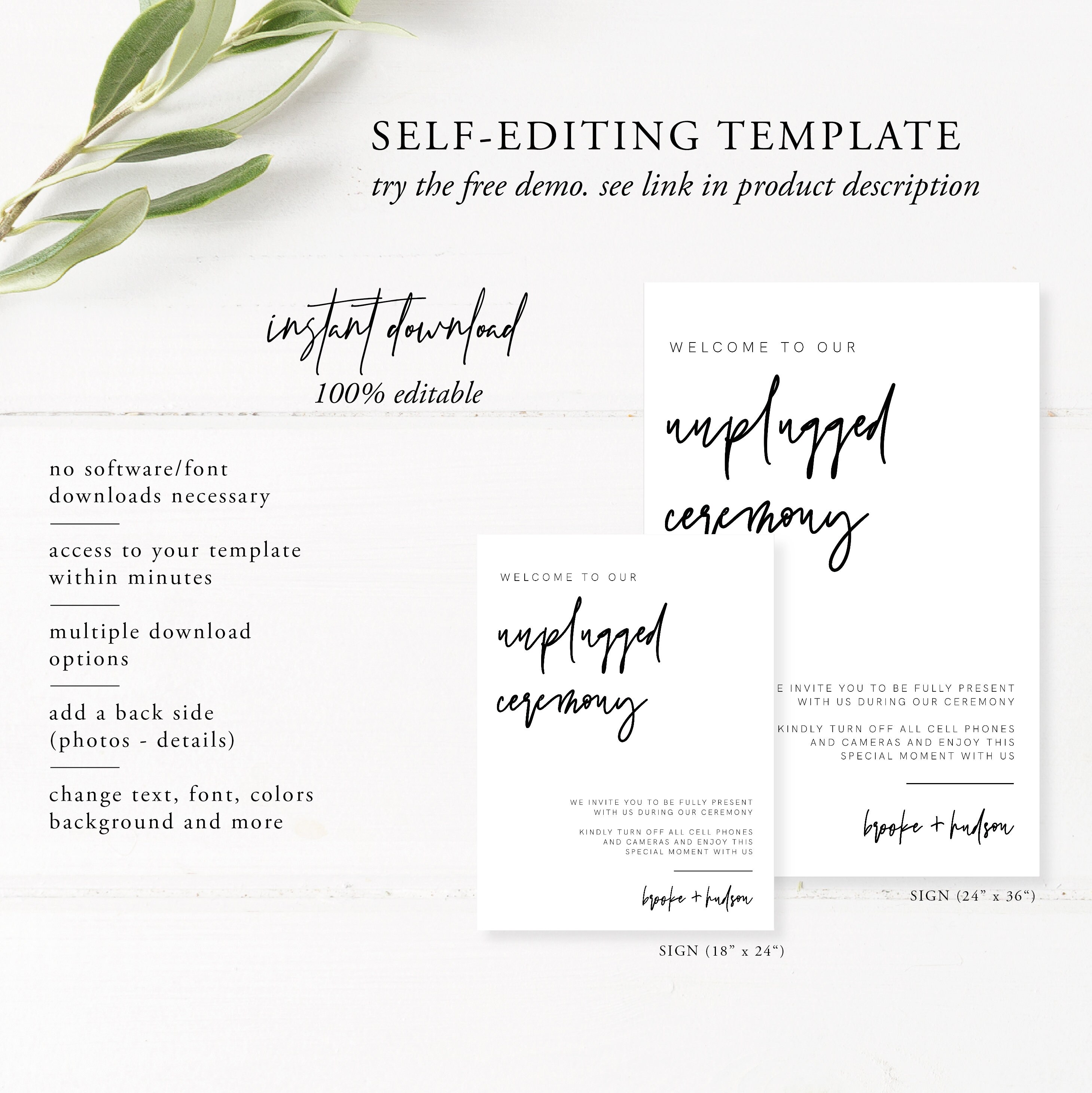 Unplugged Ceremony Sign Template Unplugged Ceremony Sign - Etsy