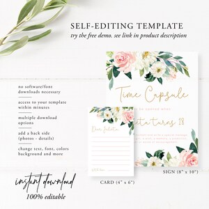 Editable Time Capsule Sign and With Matching Printable Message Cards ...