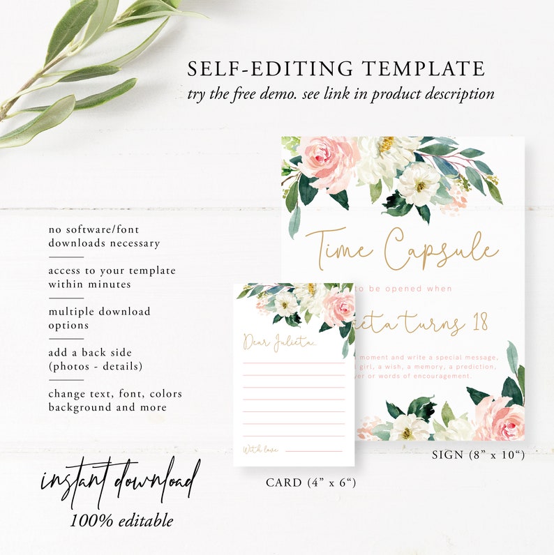 Editable Time Capsule Sign and With Matching Printable Message - Etsy