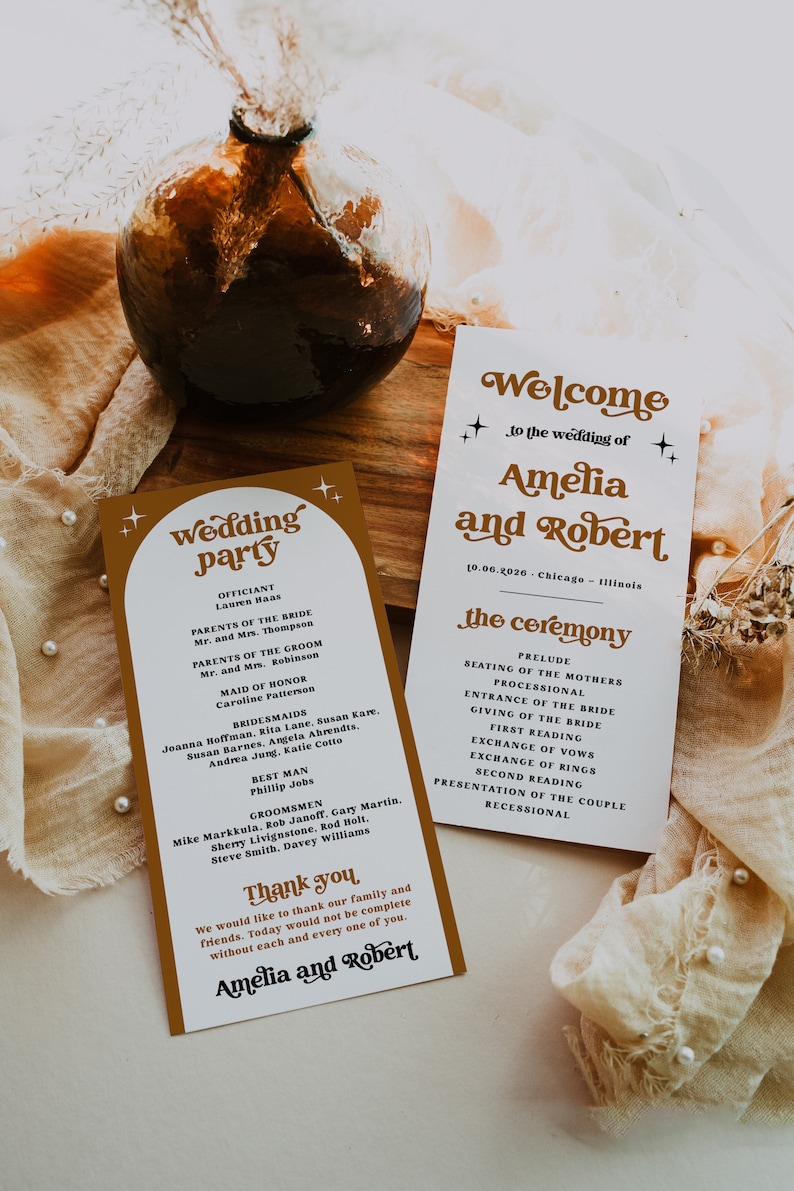 Retro Wedding Program Template, Retro Wedding Program, Groovy Wedding ...