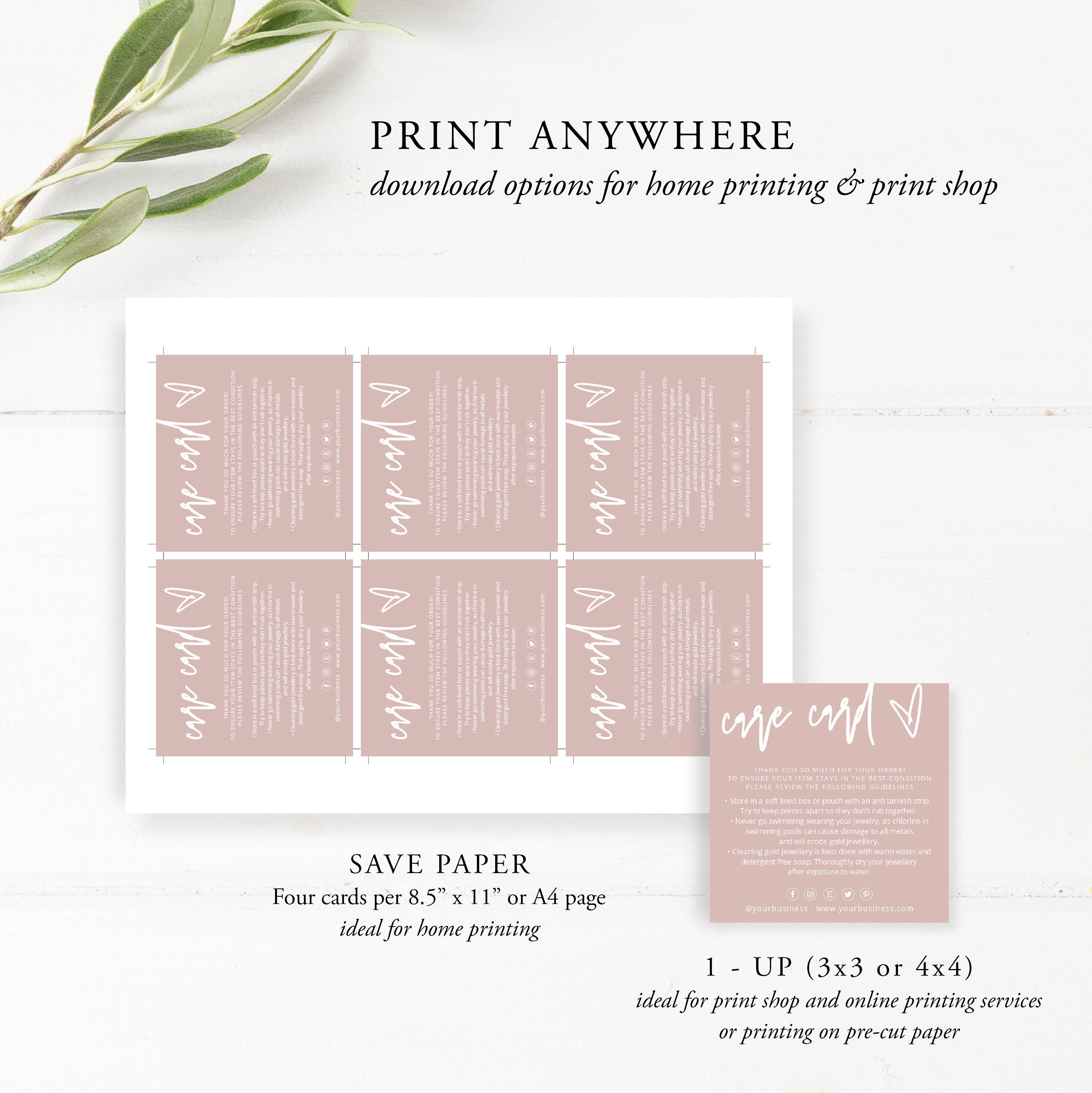 Care Card Template Small Business Care Card Jewelry Care | Etsy