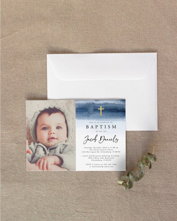 Blue Watercolor Baptism Invitation Template Baptism | Etsy