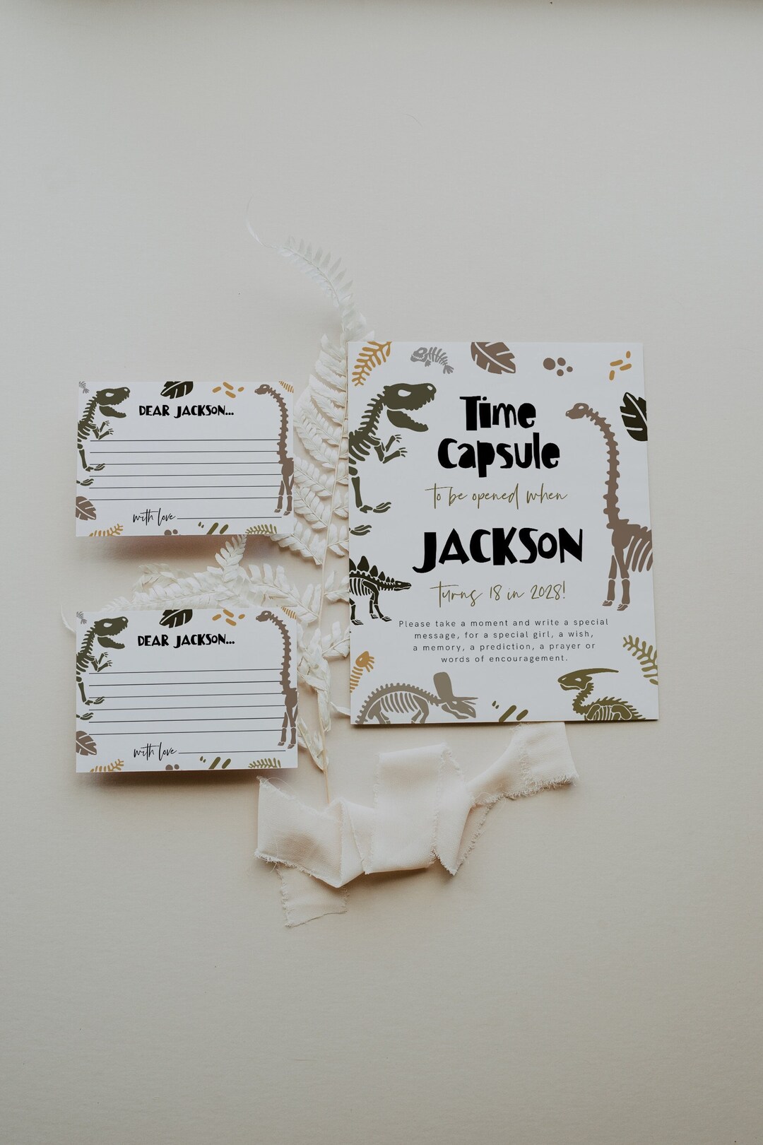 Dinosaur Time Capsule Sign and With Matching Printable Message Cards ...