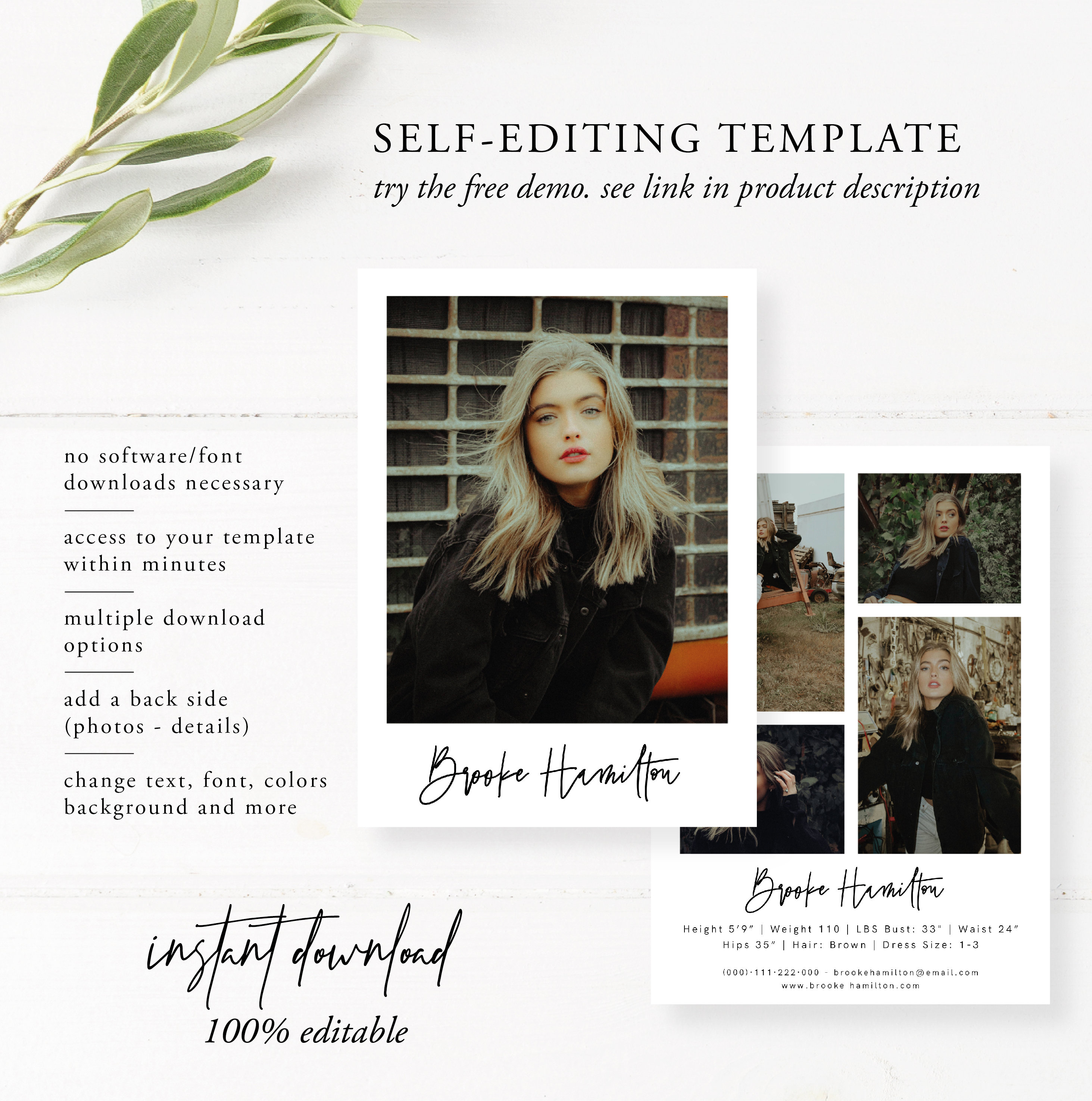 Modeling Comp Card Template Woman Fashion Model Comp Card - Etsy