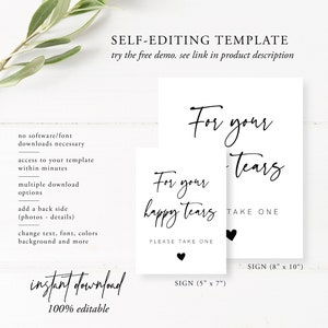 For Your Happy Tears Sign Template, Wedding Tissues Sign, Happy Tears ...