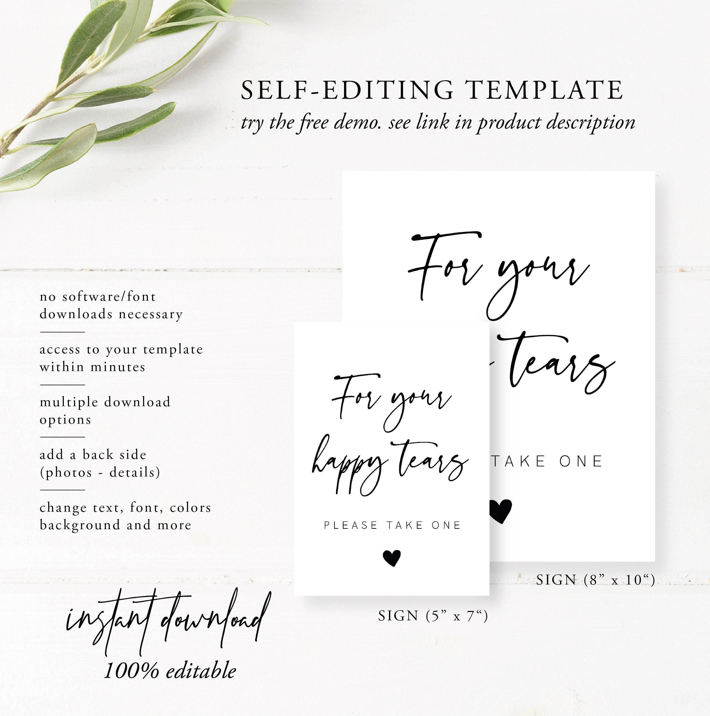 For Your Happy Tears Sign Template, Wedding Tissues Sign, Happy Tears ...