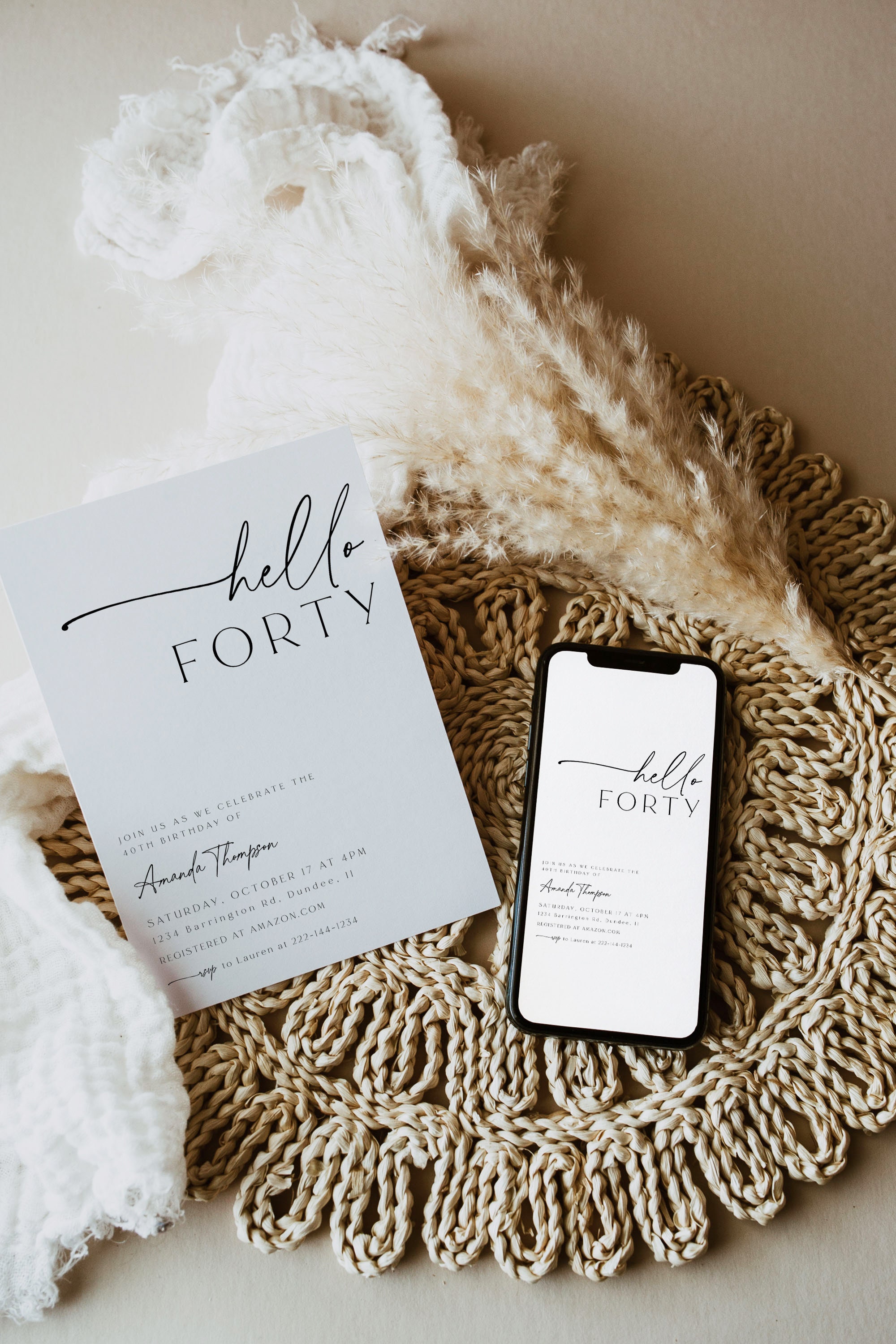 Hello Forty Birthday Invitation Template Adult Birthday - Etsy