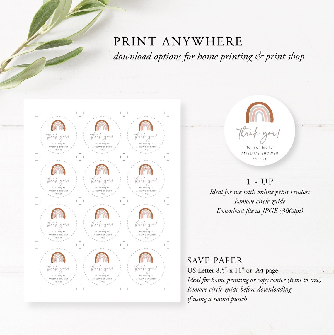 Round Favor Tag Template Rainbow Printable Round Baby Shower - Etsy