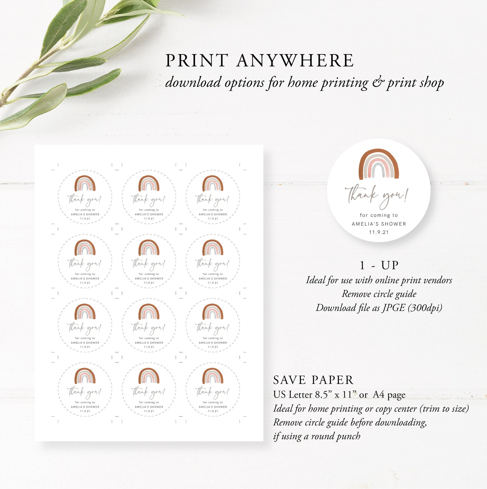 Round Favor Tag Template Rainbow Printable Round Baby Shower - Etsy