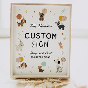 Dog Party Sign Template Custom Sign, Puppy Birthday Party, Modern Dog ...