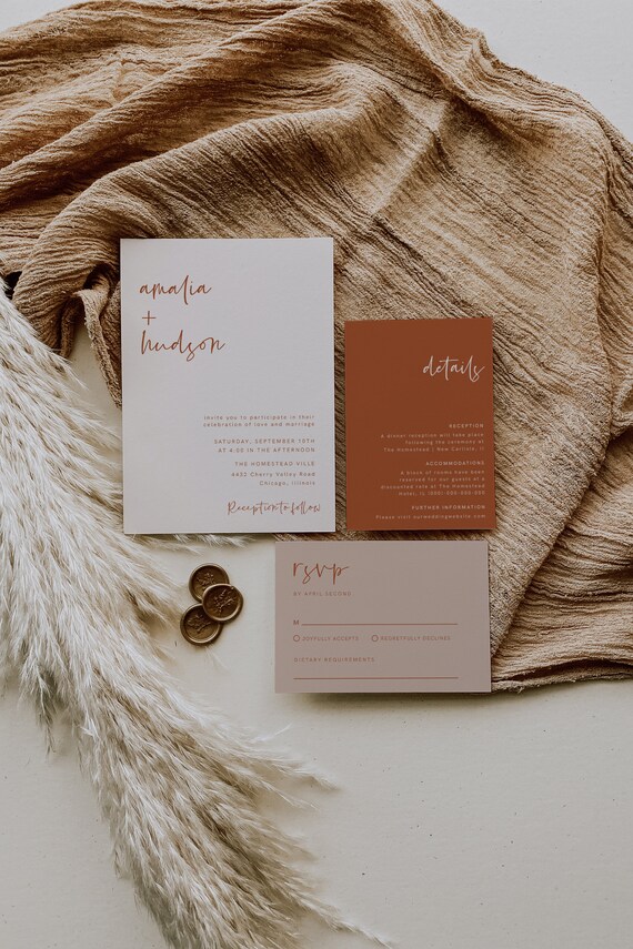 Rust Wedding Invitation Template Terracota Wedding Invitation - Etsy