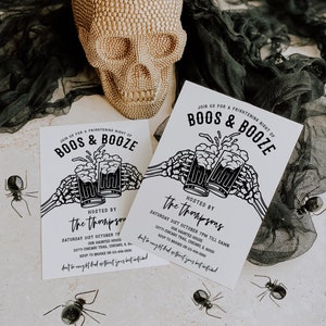 Skeleton Boos & Booze Halloween Party Invitation Template, Printable ...