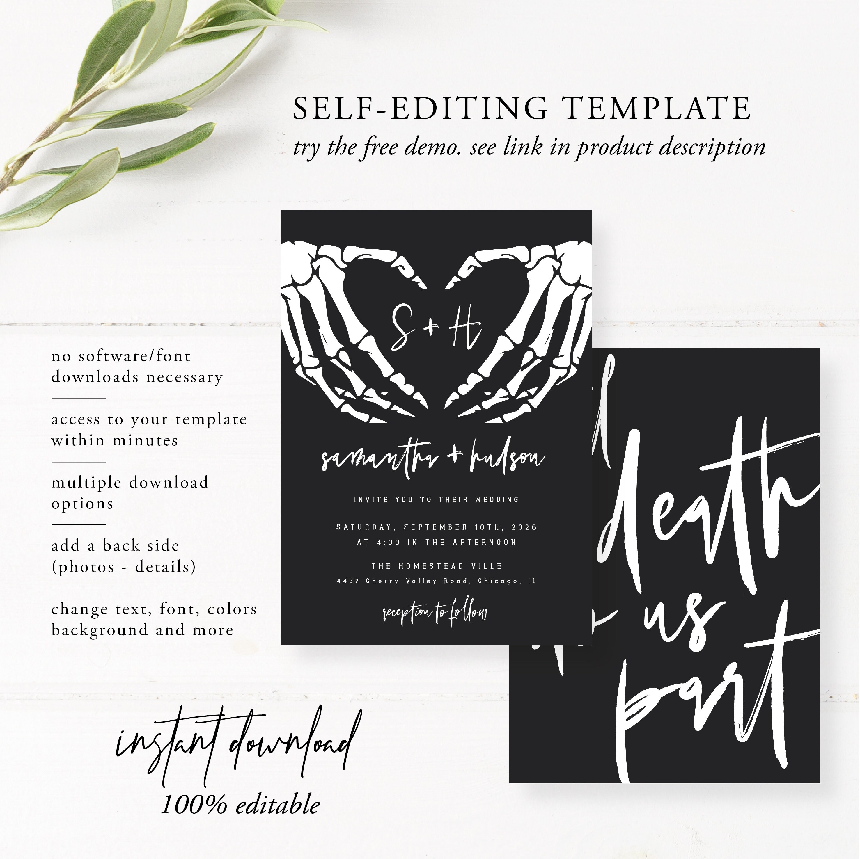 Skeleton Wedding Invitation Set Template Til Death Wedding | Etsy