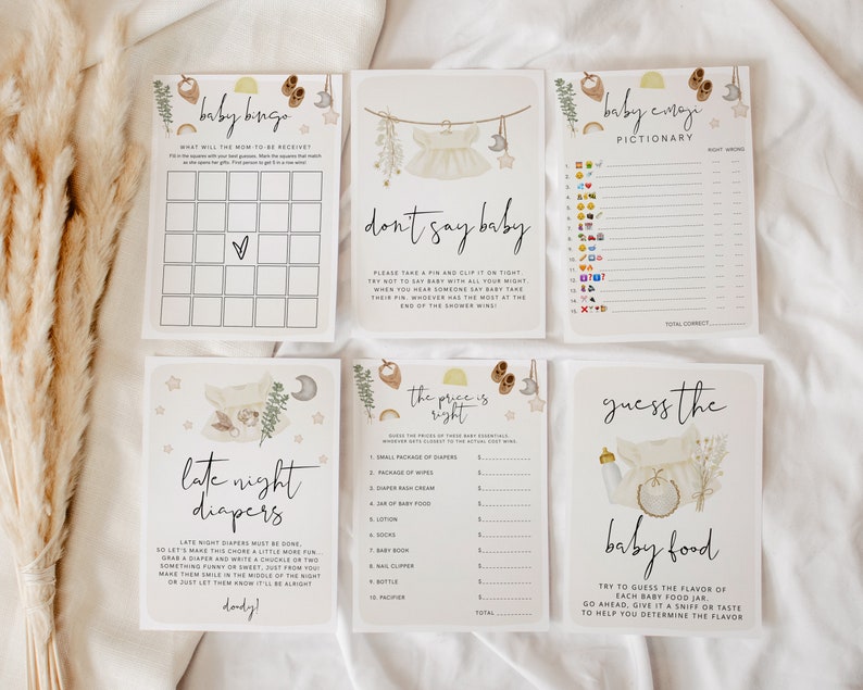 Baby Shower Game Bundle, Boho Baby Shower Game Kit, Printable Baby ...