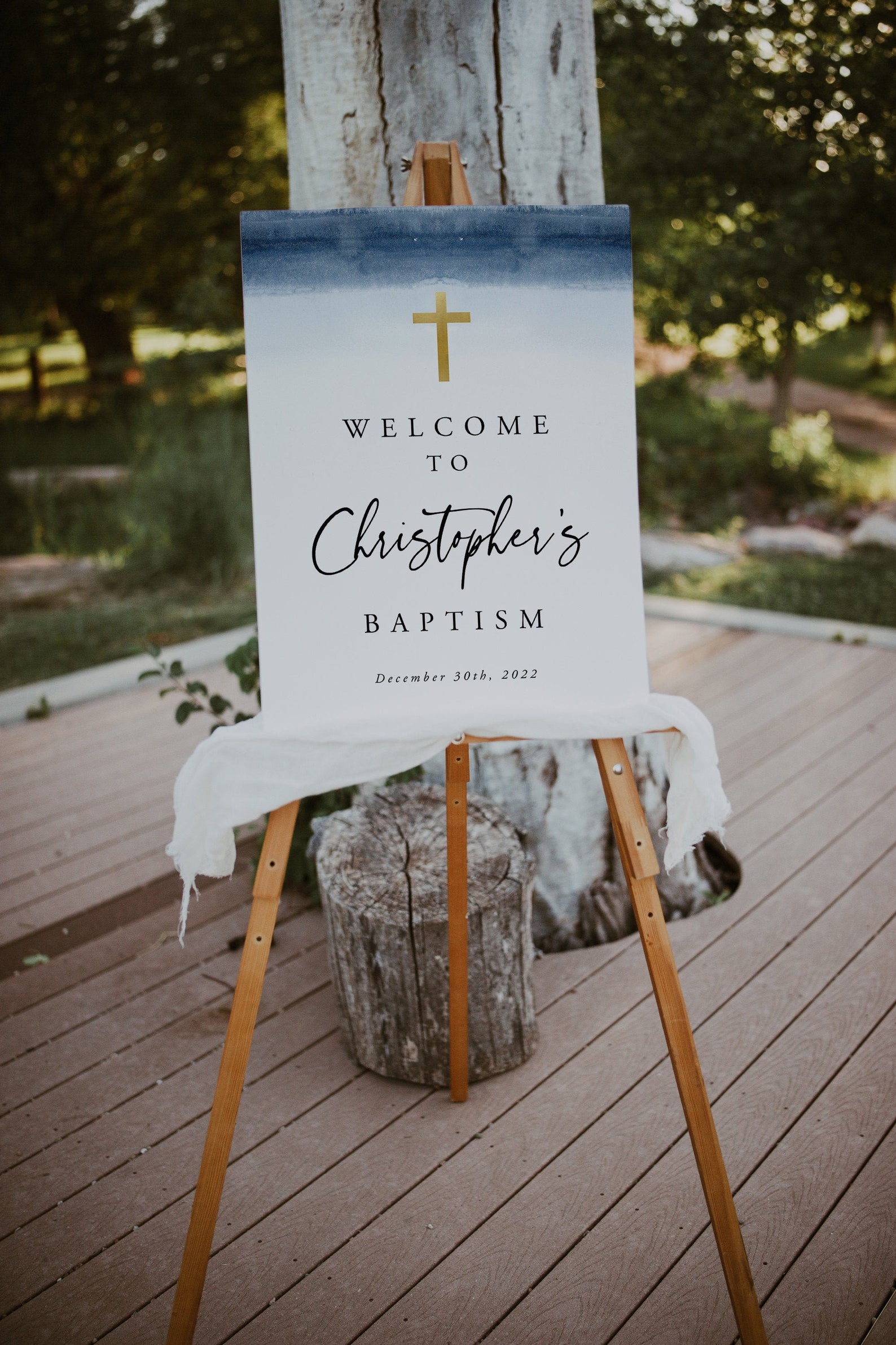 Baptism Welcome Sign Template Blue Watercolor Baptism | Etsy
