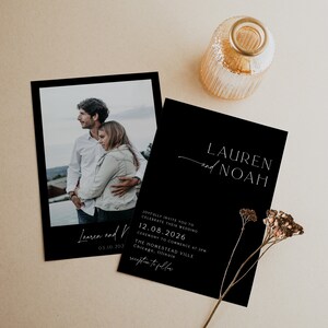 Black Wedding Invitation Set Template, Minimalist Wedding Invitation ...