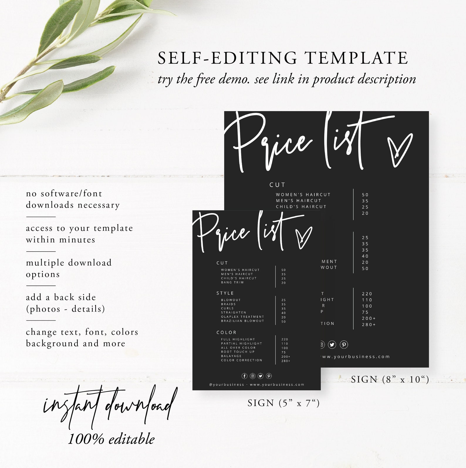Price List Template Small Business Price List Editable Price - Etsy