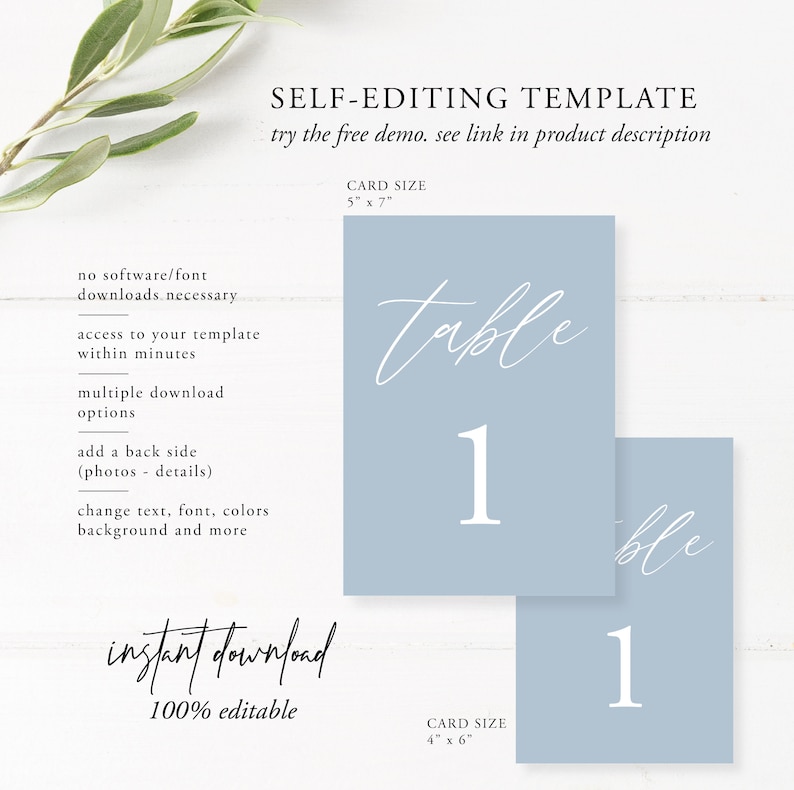 Dusty Blue Table Number Card Template Dusty Blue Wedding - Etsy