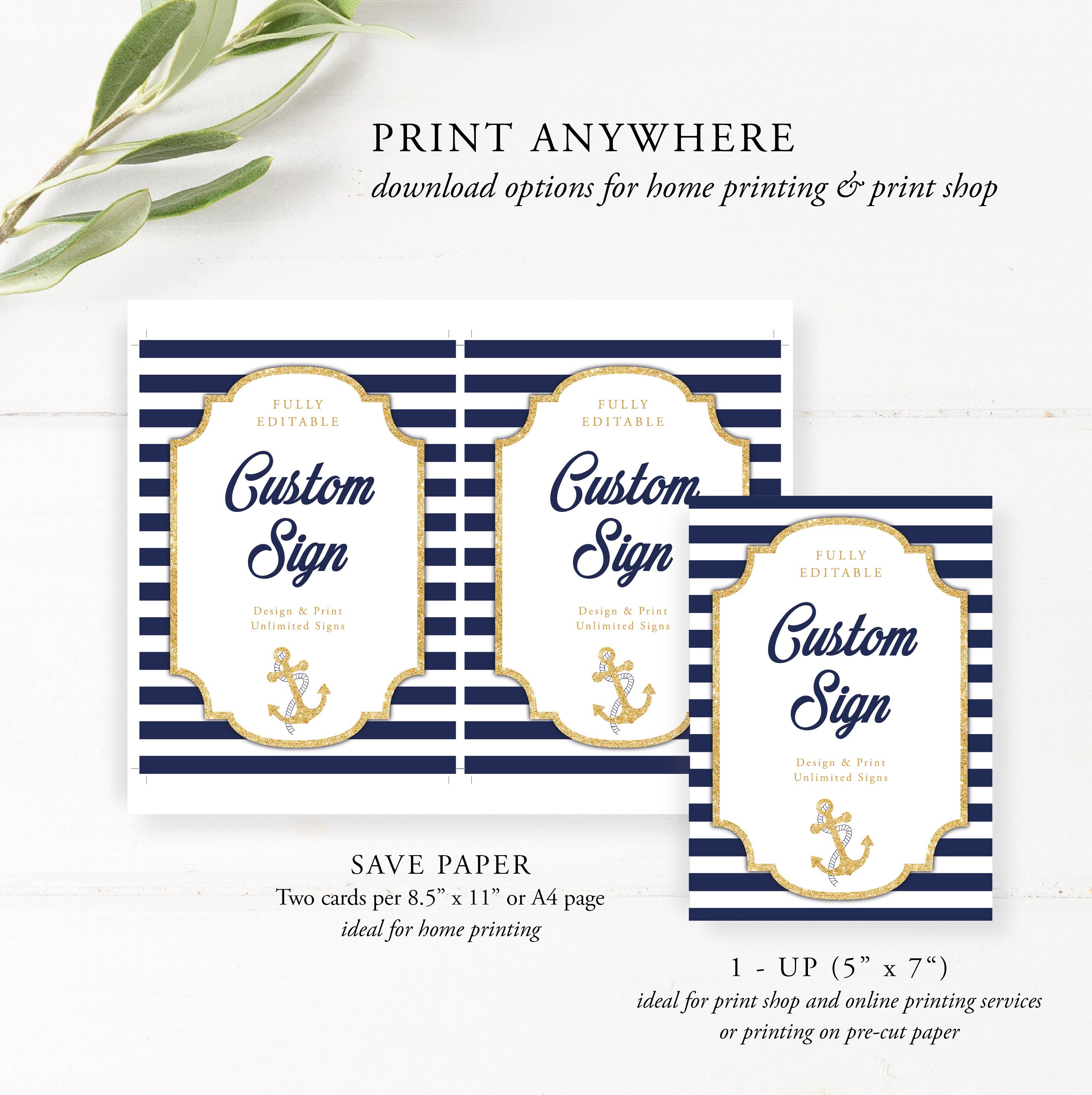 Nautical Custom Signs, Nautical Baby Shower, Anchor Navy & Gold Glitter ...