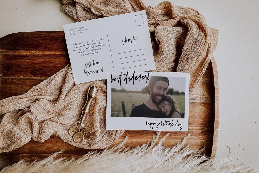 Father's Day Card Postcard Template, Photo Fathers Day Card, Happy ...