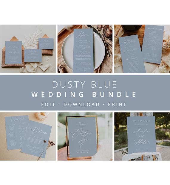 Dusty Blue Wedding Bundle Wedding Essential Template - Etsy